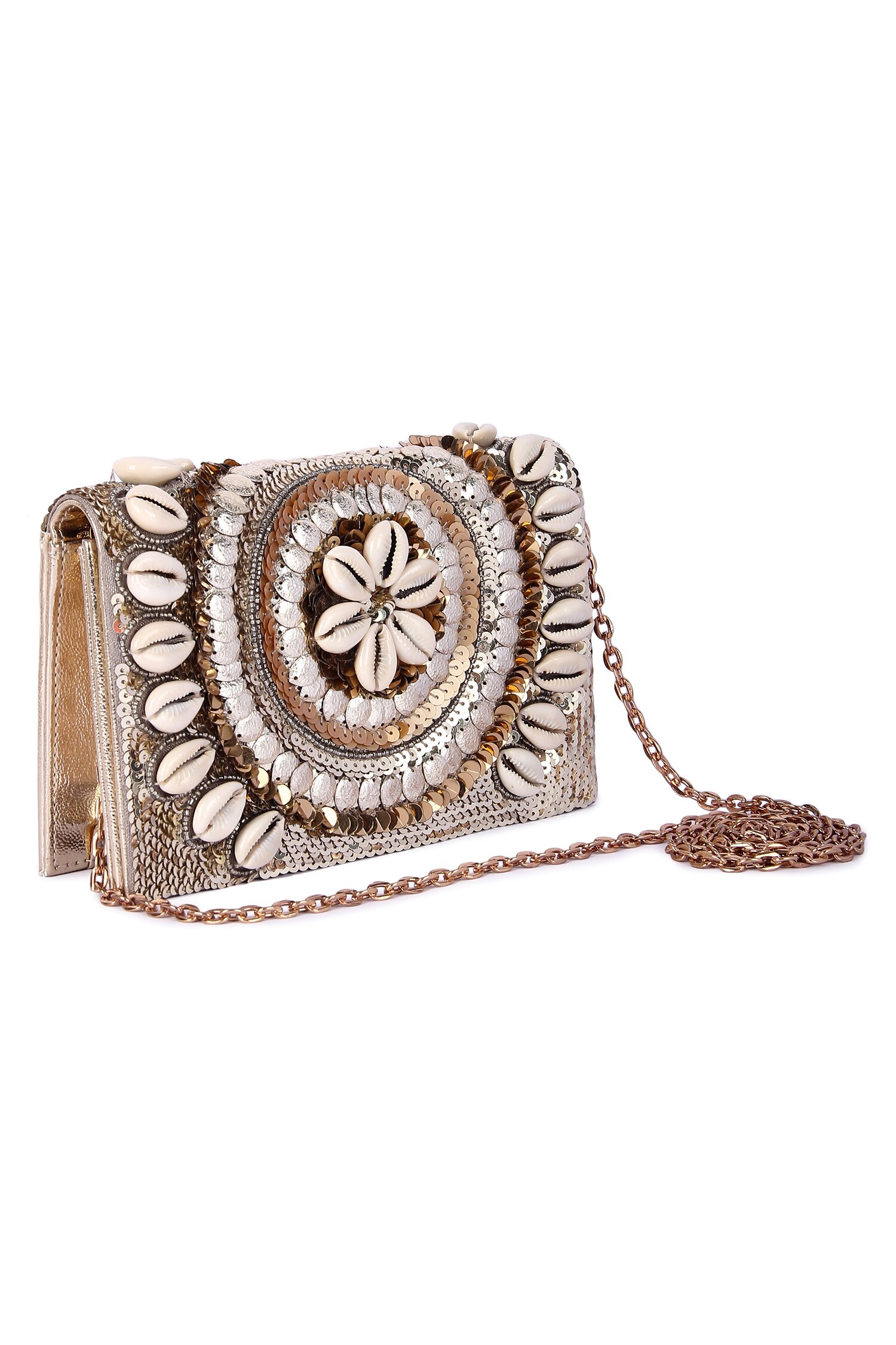Buy The Purple Sack Shell And Sequin Embellished Bag Online | Aza Fashions