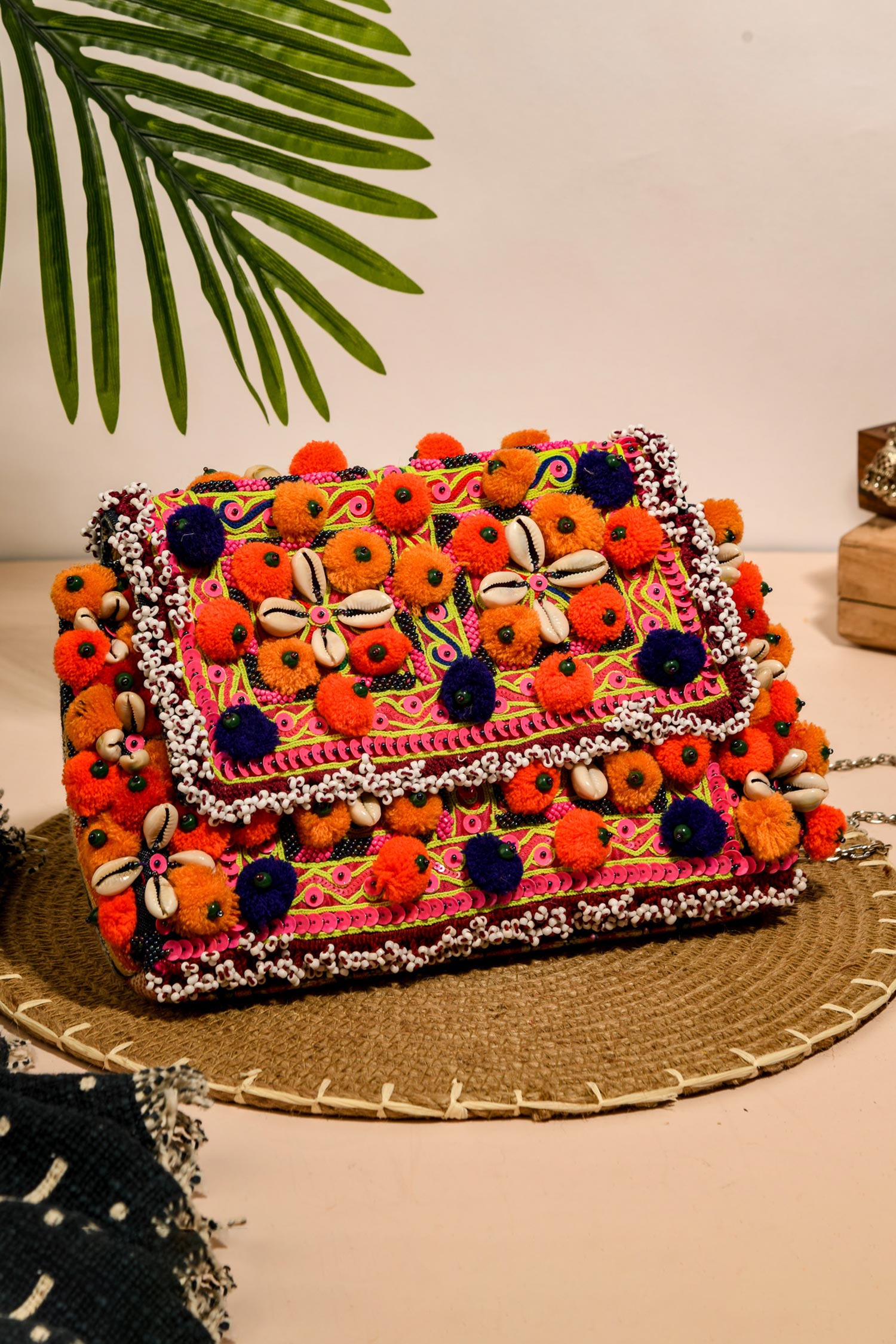 Buy The Purple Sack Lets Vacay Denim Embroidered Bag Online | Aza Fashions