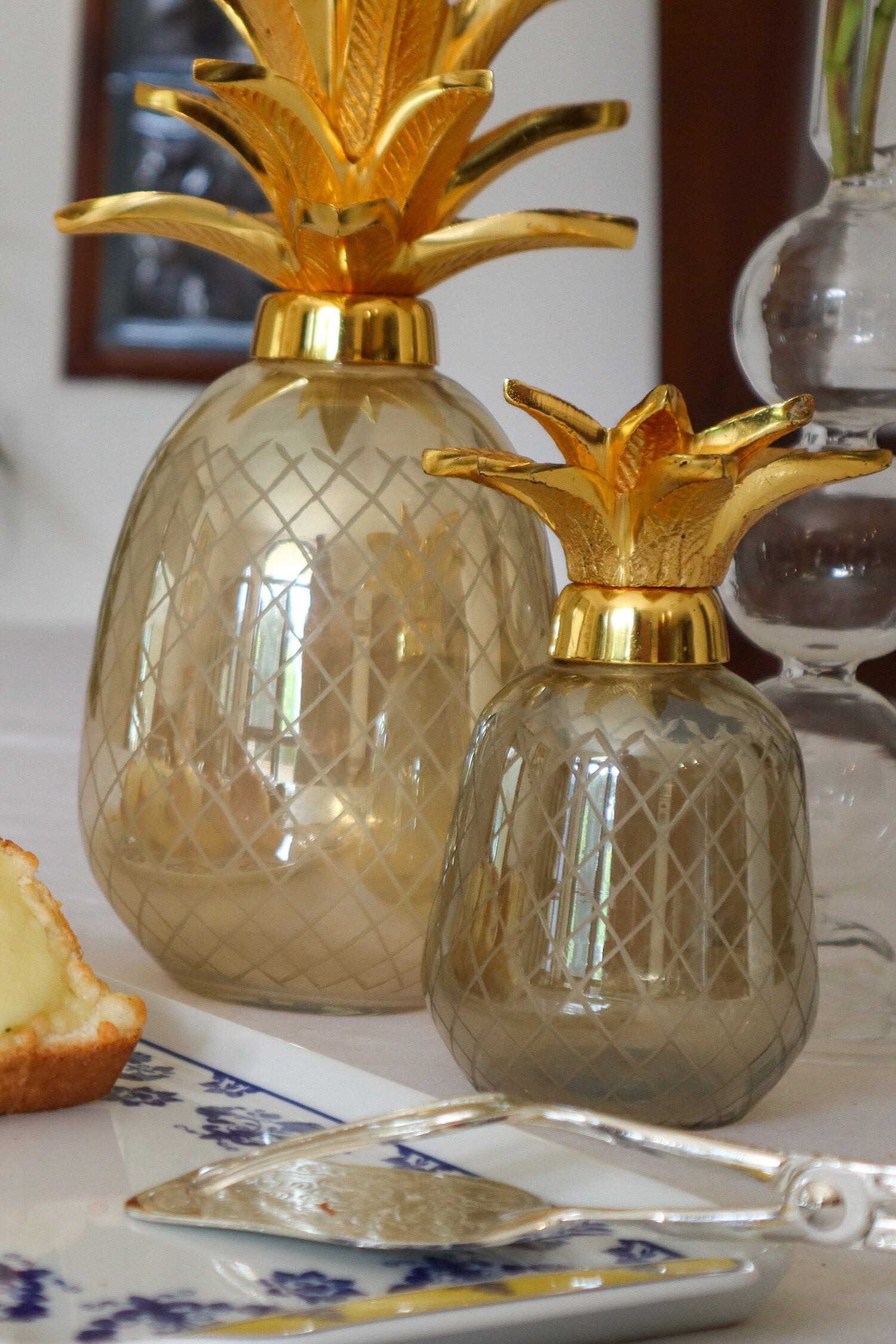 Buy Grey Aluminium Carved Work Glass Pineapple Showpiece by Table ...