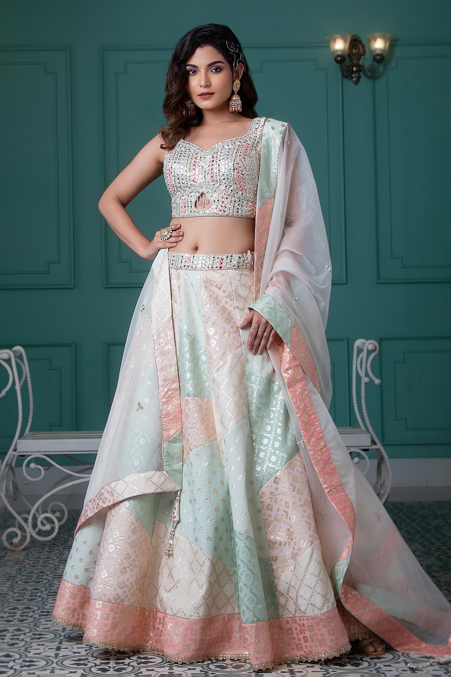 Buy Jiya by Veer Design Studio Multi Color Chanderi Woven Lehenga Set ...