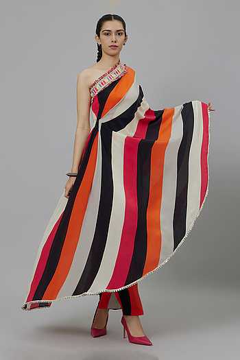 Buy SVA by Sonam & Paras Modi Multi Color Crepe Sahar Stripe Print One ...
