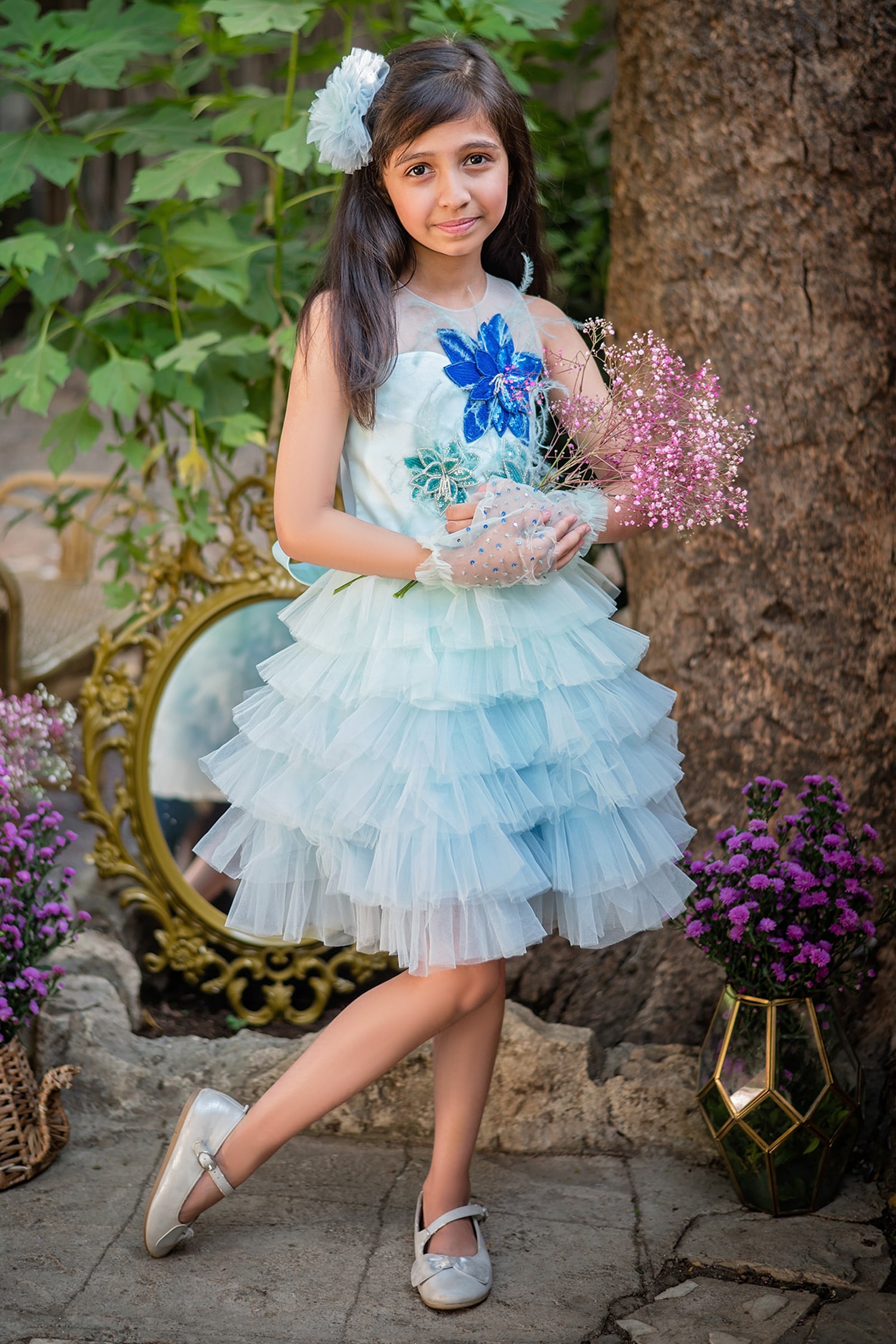 Buy Pa:Paa Blue Bodice Embroidered Dress For Girls Online | Aza Fashions