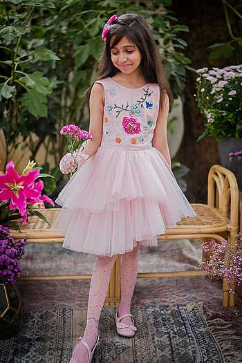 Buy Pa:Paa Pink Bodice Embroidered Asymmetric Dress For Girls Online ...