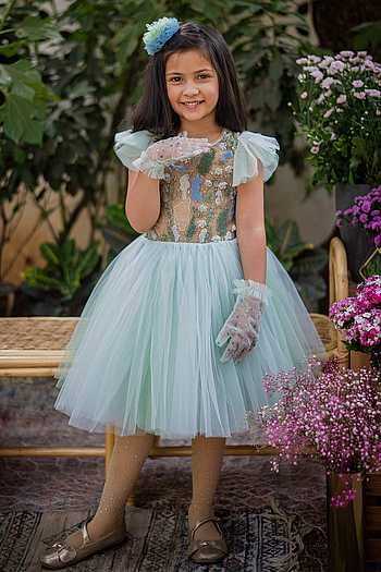 Buy Pa:Paa Blue Bodice Hand Embroidered Dress For Girls Online | Aza ...