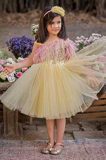 Buy Pa:Paa Yellow Bodice Embroidered And Flared Dress For Girls Online ...