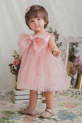Buy Pa:Paa Pink Sequins Embroidered Dress For Girls Online | Aza Fashions