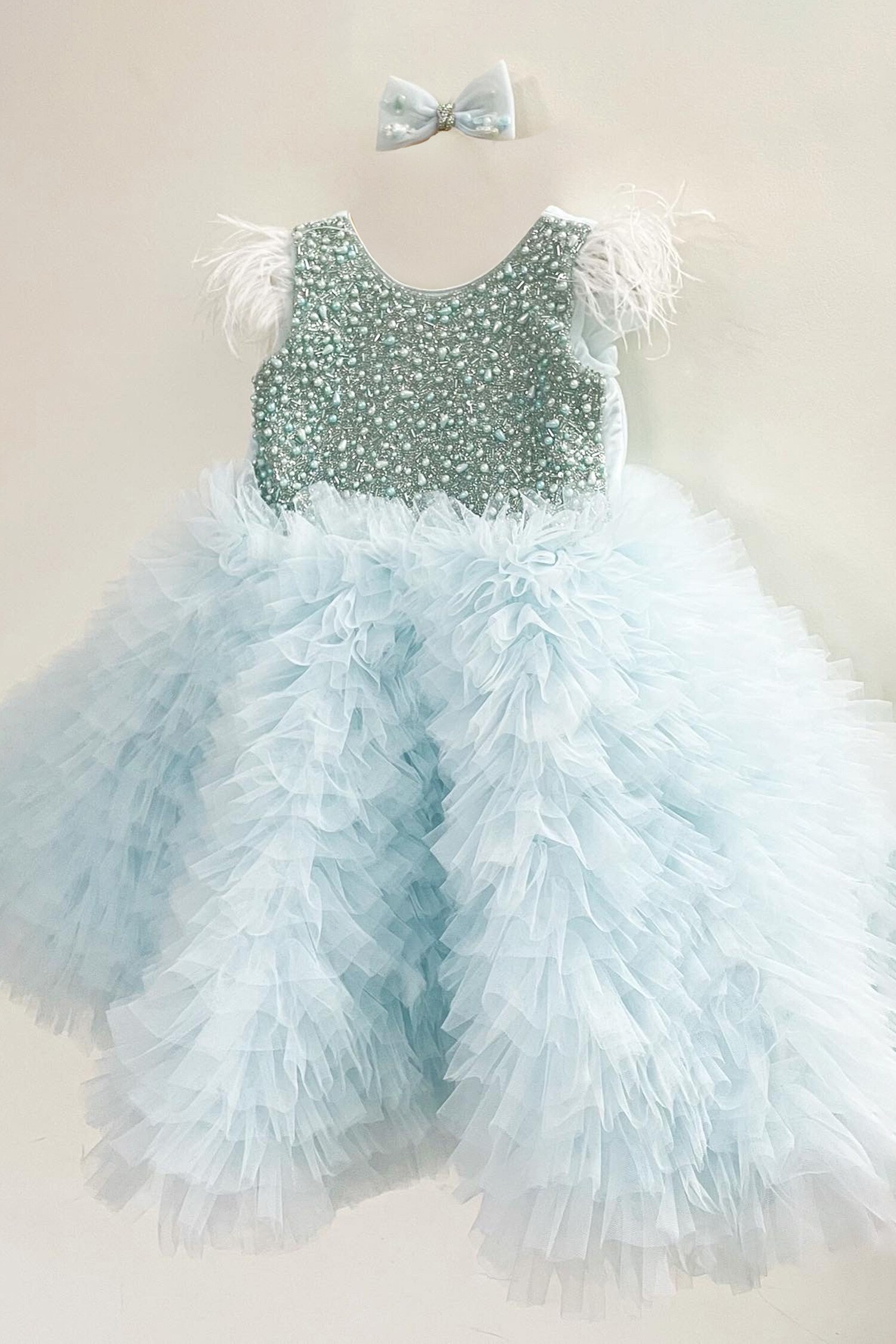 Buy Pa:Paa Blue Bodice Embroidered And Frilled Dress For Girls Online ...