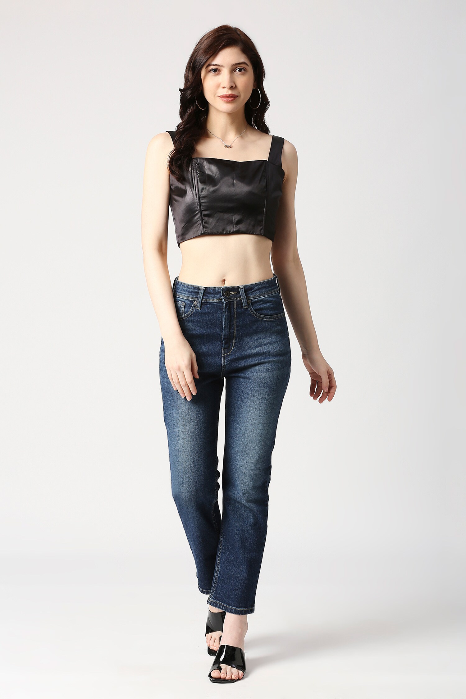 Buy Black Satin Plain Sweetheart Neck Wide Strap Corset For Women by ...