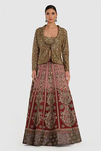 Buy Rocky Star Gold Brocade Sequin Embroidered Jacket Lehenga Set ...