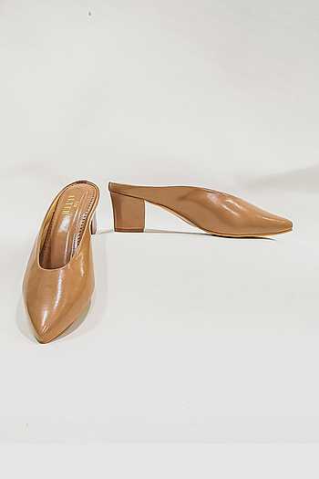 Buy Beige Plain Bianca Pointed Toe Block Heels by THE ALTER Online at ...