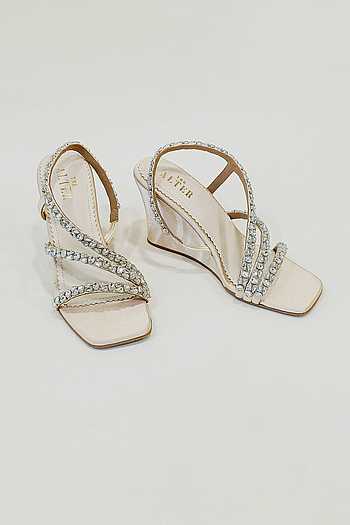 Buy Beige Embellished Kiara T-shaped Wedge Heels by THE ALTER Online at ...