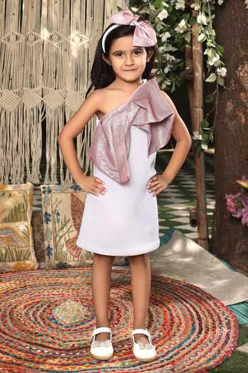 Buy White Lycra Shimmer Bow Dress For Girls by FAYON KIDS Online at Aza ...