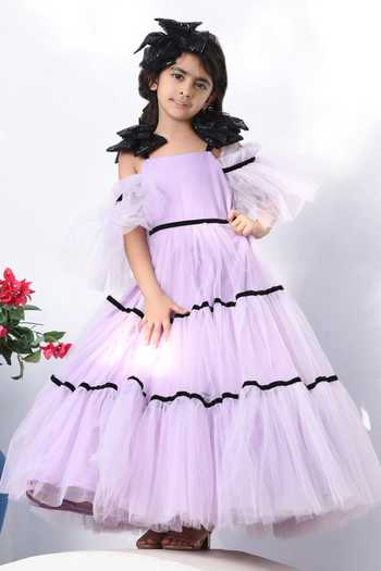 Buy FAYON KIDS Purple Net Flared Gown For Girls Online | Aza Fashions