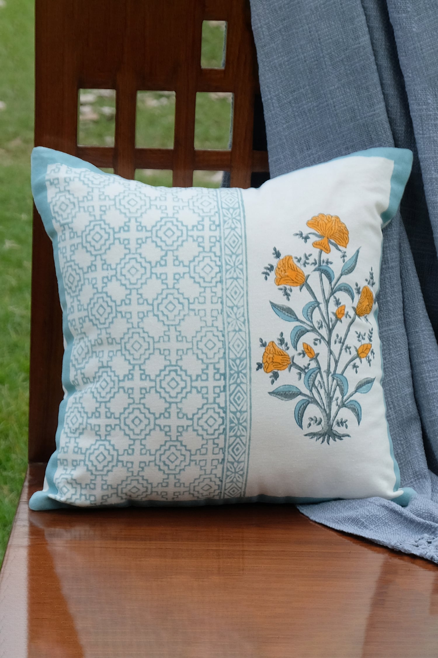 Buy Design Gaatha Cotton Floral Hand Block Print Cushion Cover 2 Pcs ...