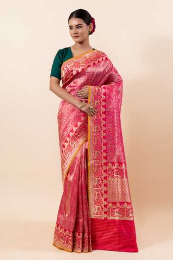 Buy TaBa Kashi By Artika Shah Pink Katan Silk Handloom Shikargah Ambose ...