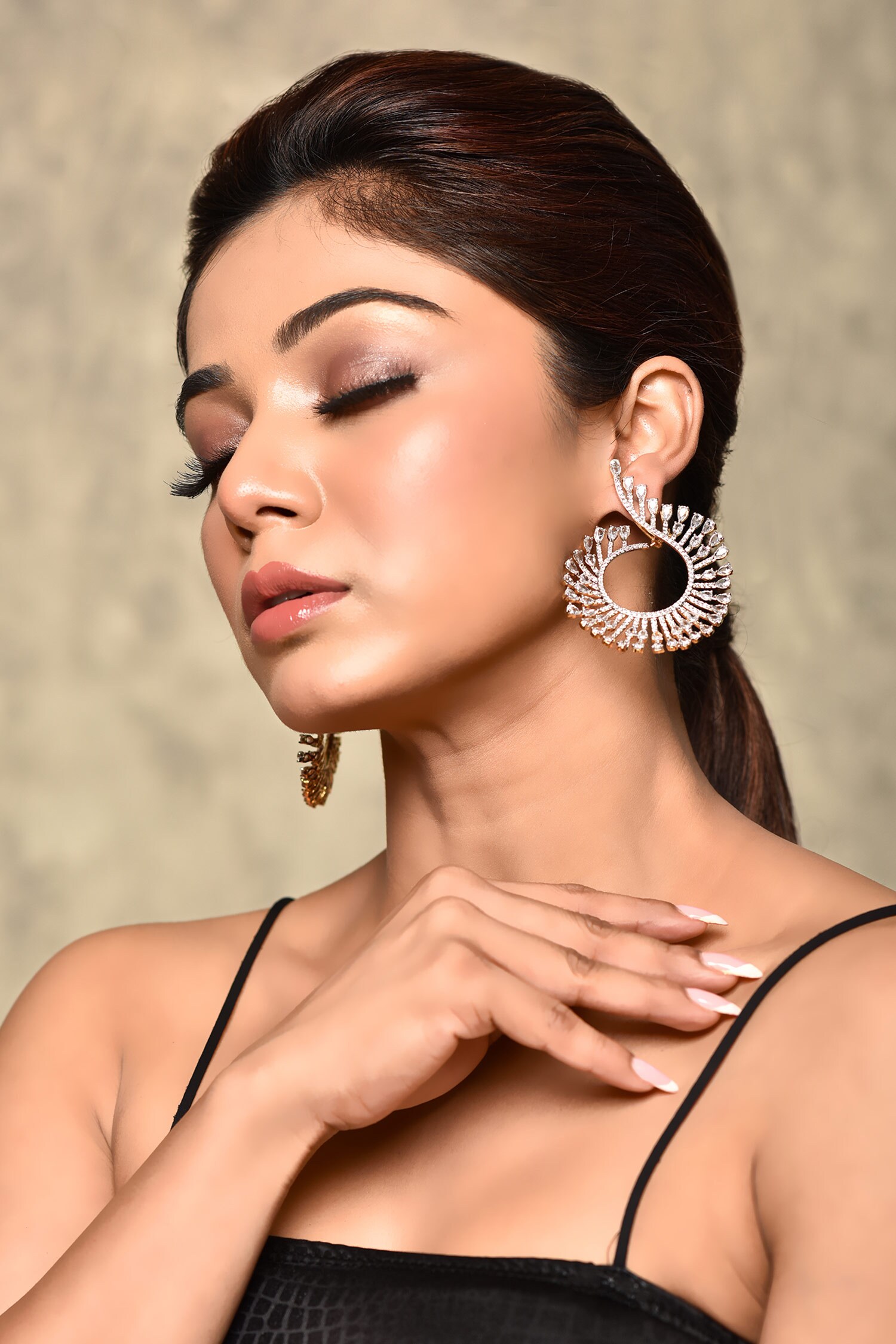 Buy White Semi Precious Stones Studded Statement Hoop Earrings by Our ...