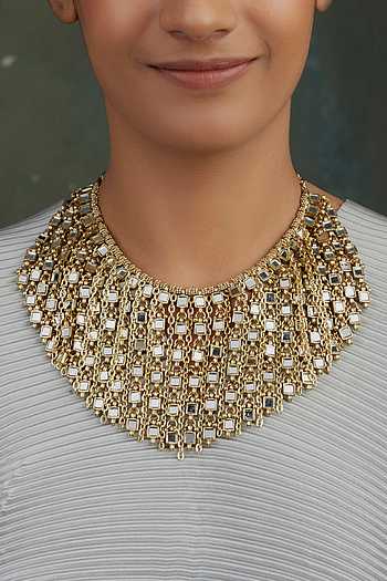 Buy Gold Plated Mirror Studded Layered Waterfall Necklace by House Of ...