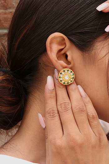 Buy Gold Plated Kundan Jadau Floral Ear Studs by Noor Online at Aza ...