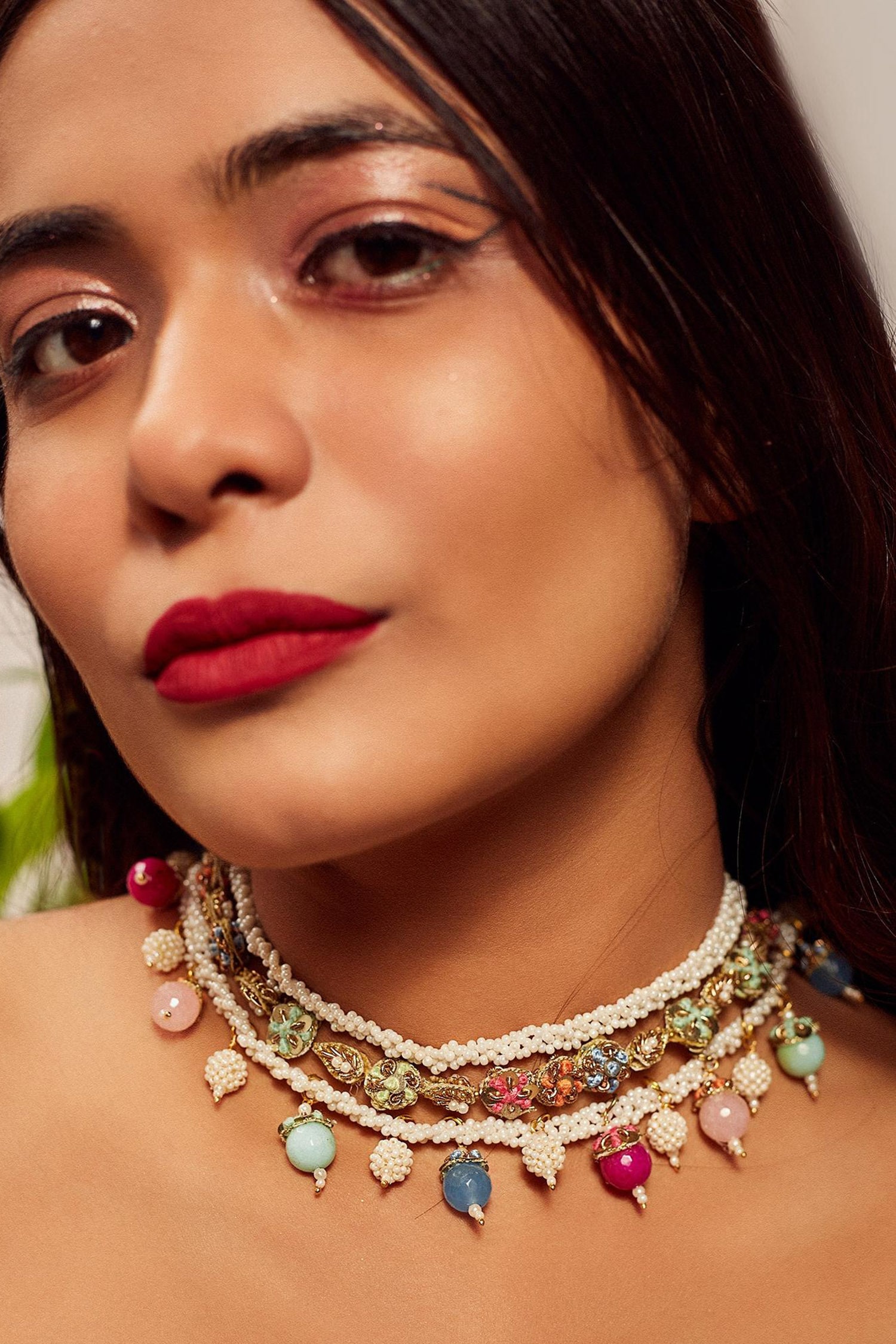 Buy Multi Color Thread Embroidered Layered Choker Necklace by ...