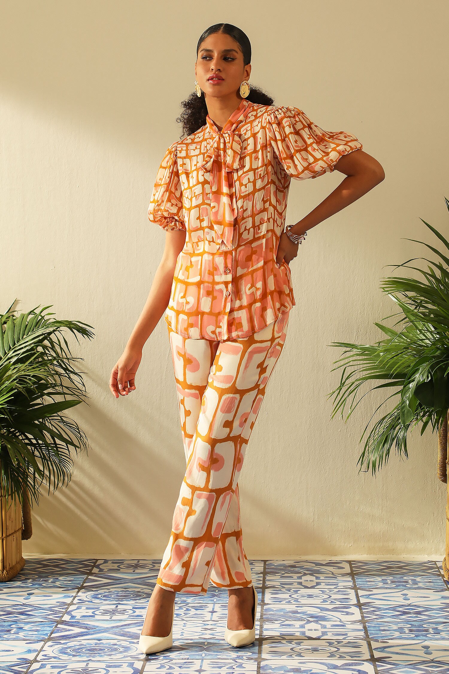 Buy Yellow Irish Cotton Printed Geometric Casey Tie-up Shirt And Pant ...