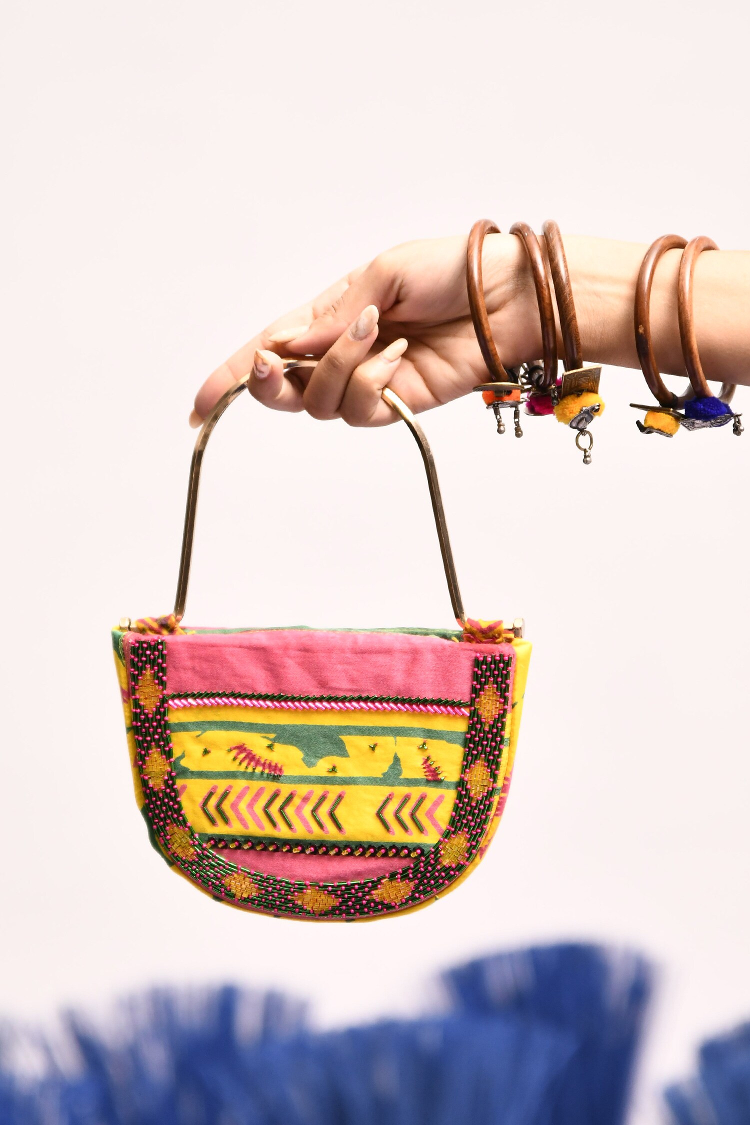 Buy Baise Gaba Dd Semi Round Handwork Potli Bag Online | Aza Fashions