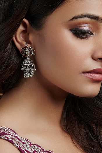 Buy Silver Plated Semi Precious Stones The Gypsy Dancing Peacock Jhumki ...