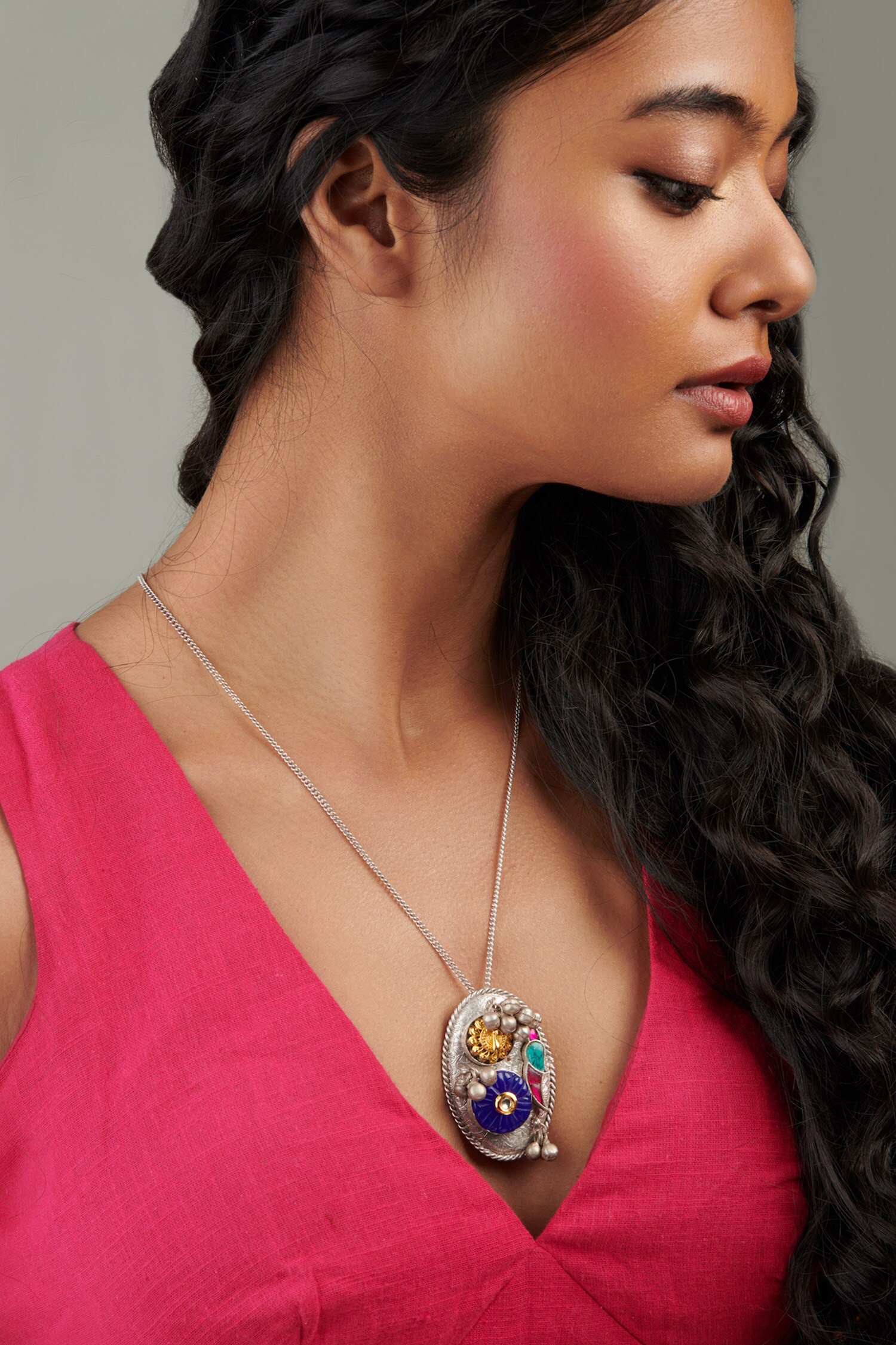 Buy Curio Cottage The Lapis Gypsy Chain Necklace Online | Aza Fashions