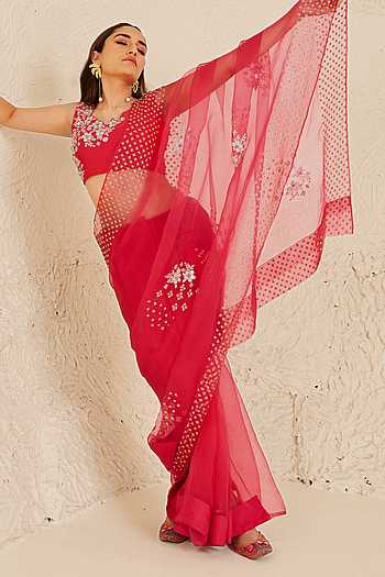 Buy Radha Sharma Pink Chanderi Cotton Sequin Border Saree With ...