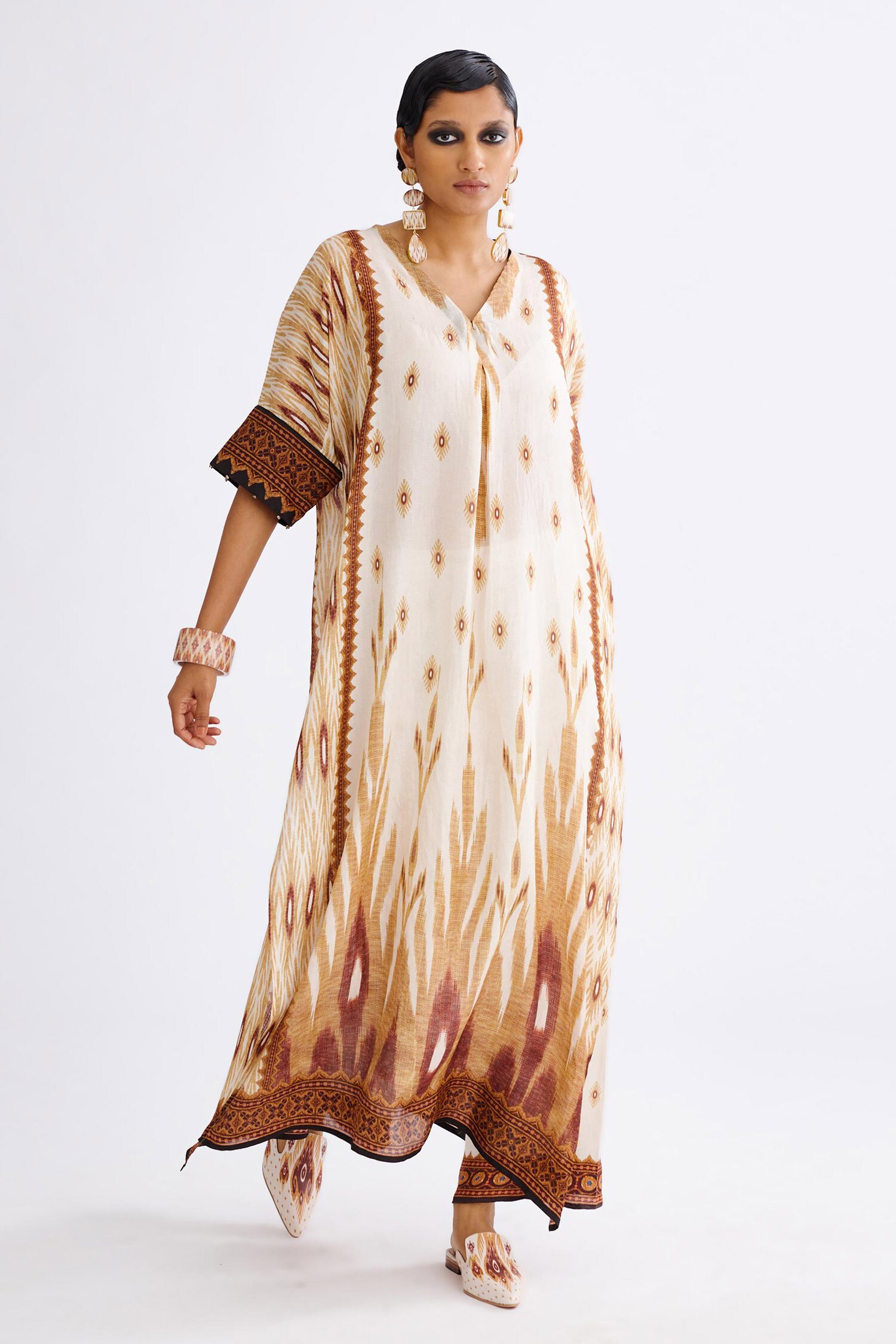 Buy Rajdeep Ranawat Brown Banera Silk Printed Kimono Tunic Online | Aza ...