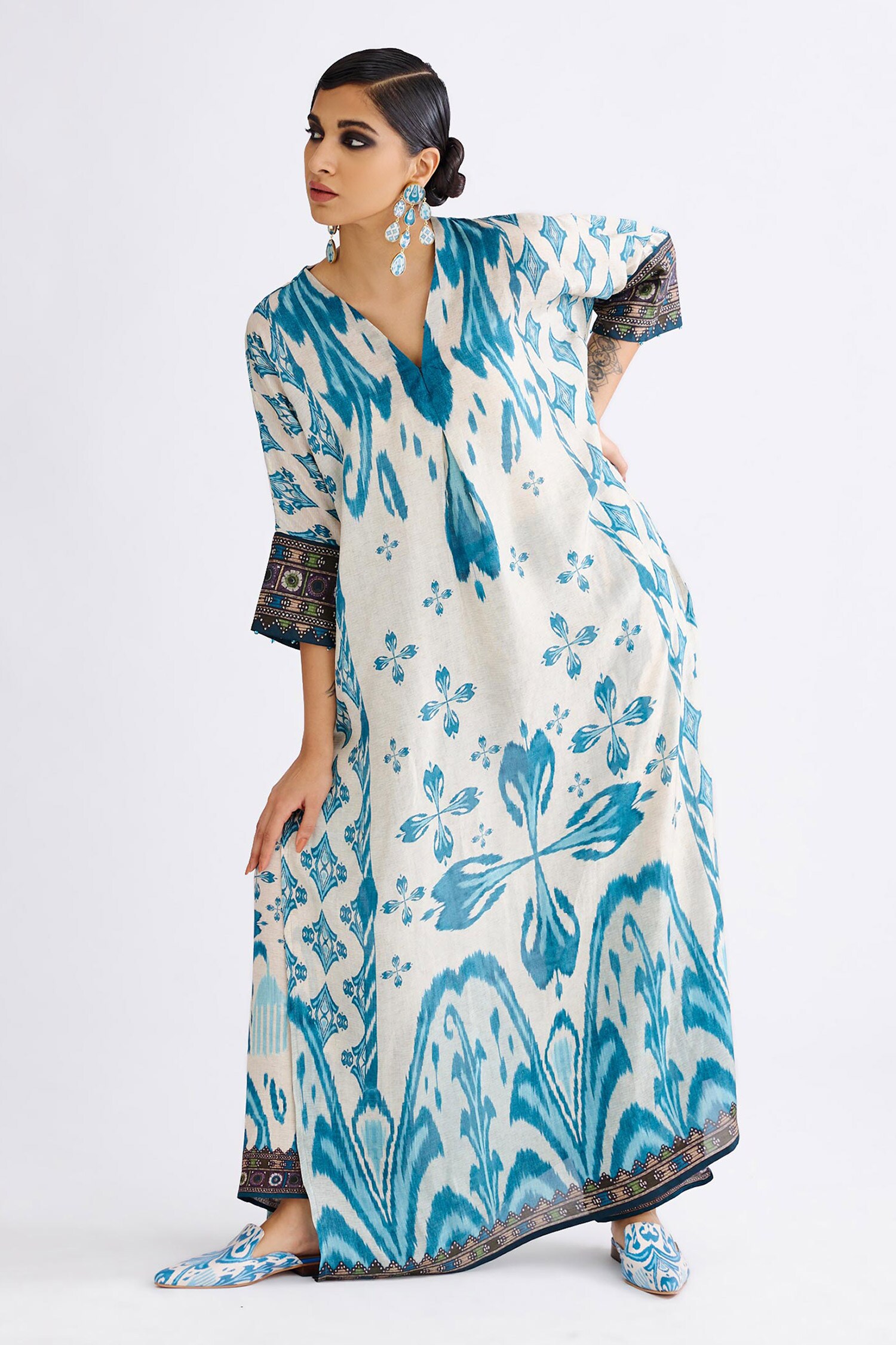 Buy Rajdeep Ranawat Blue Silk Banera Printed Kimono Tunic Online | Aza ...