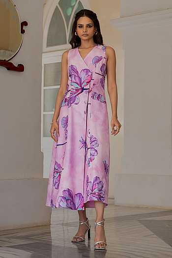 Buy 17:17 by Simmi Saboo Purple Muslin Noah Floral Bloom Pattern Blazer ...
