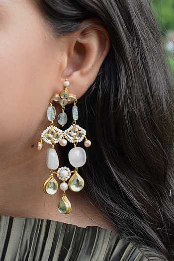 Buy Gold Plated Shell Pearls Kumudini Embellished Earrings by Heer ...