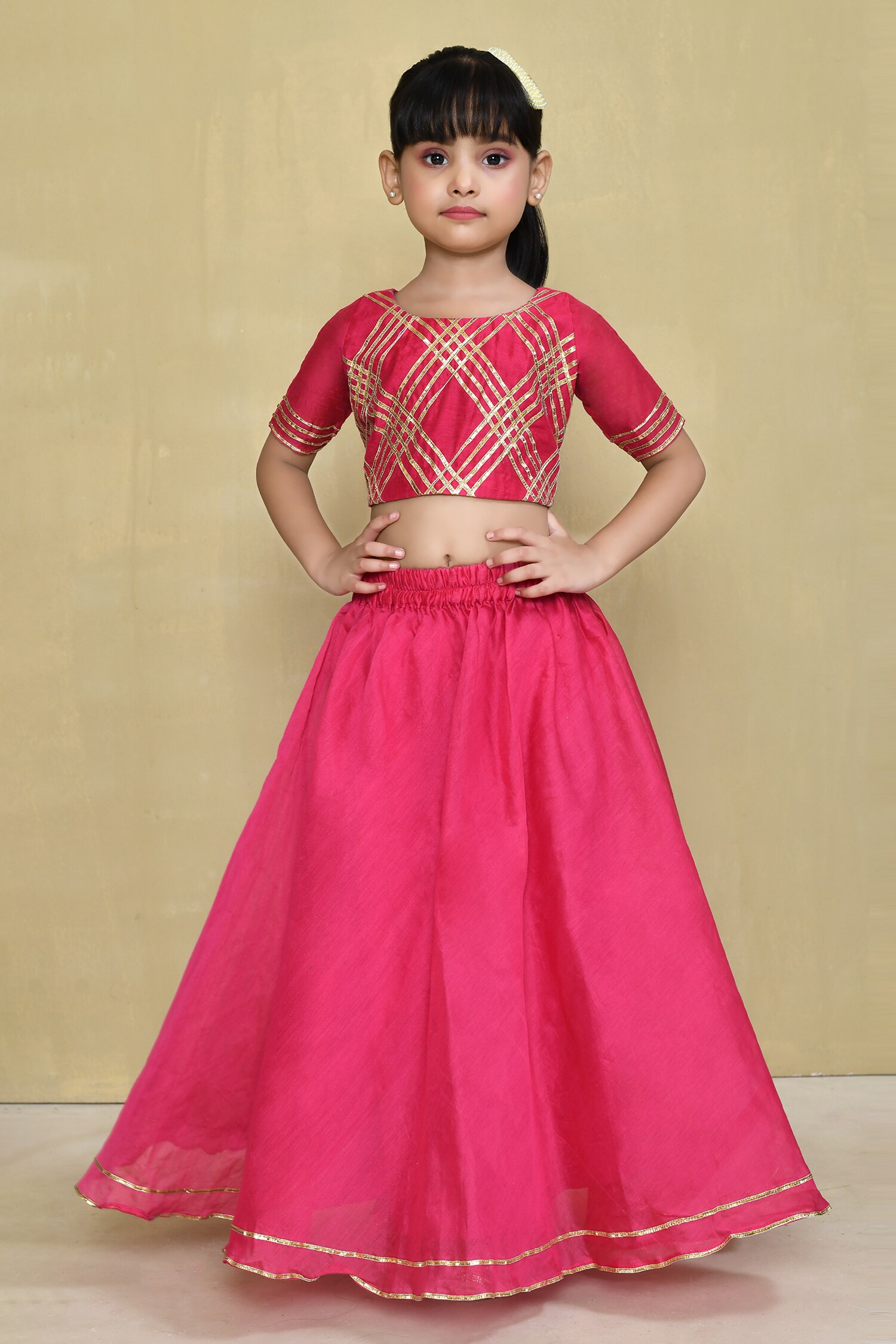 Buy Banana Bee Magenta Gota Embellished Blouse With Lehenga For Girls ...