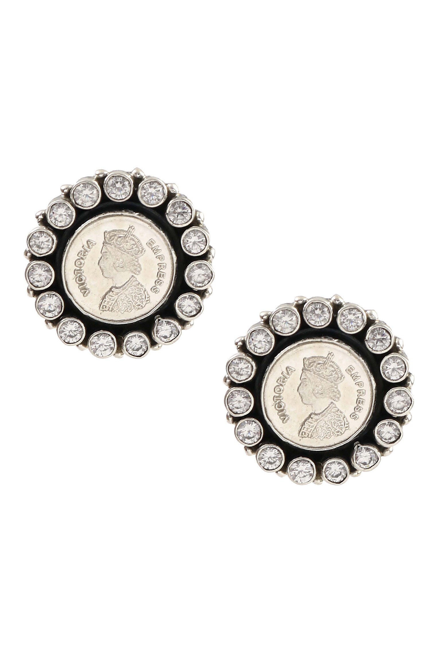 Buy Silver Plated Embellished Victoria Empress Coin Stud Earrings by ...