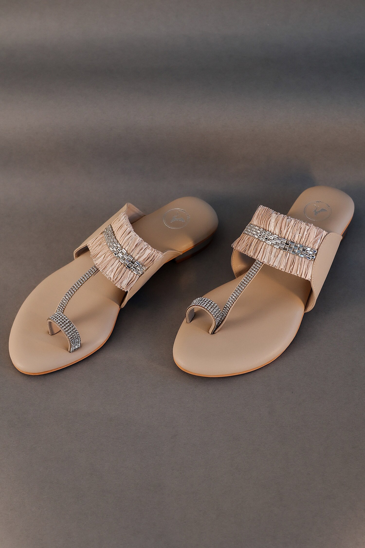 Buy Sana K luxurious Footwear Beige Synthetic Stringy Embellished ...