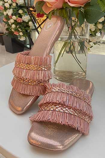 Buy Sana K luxurious Footwear Pink Synthetic Frill Embellished Sliders ...