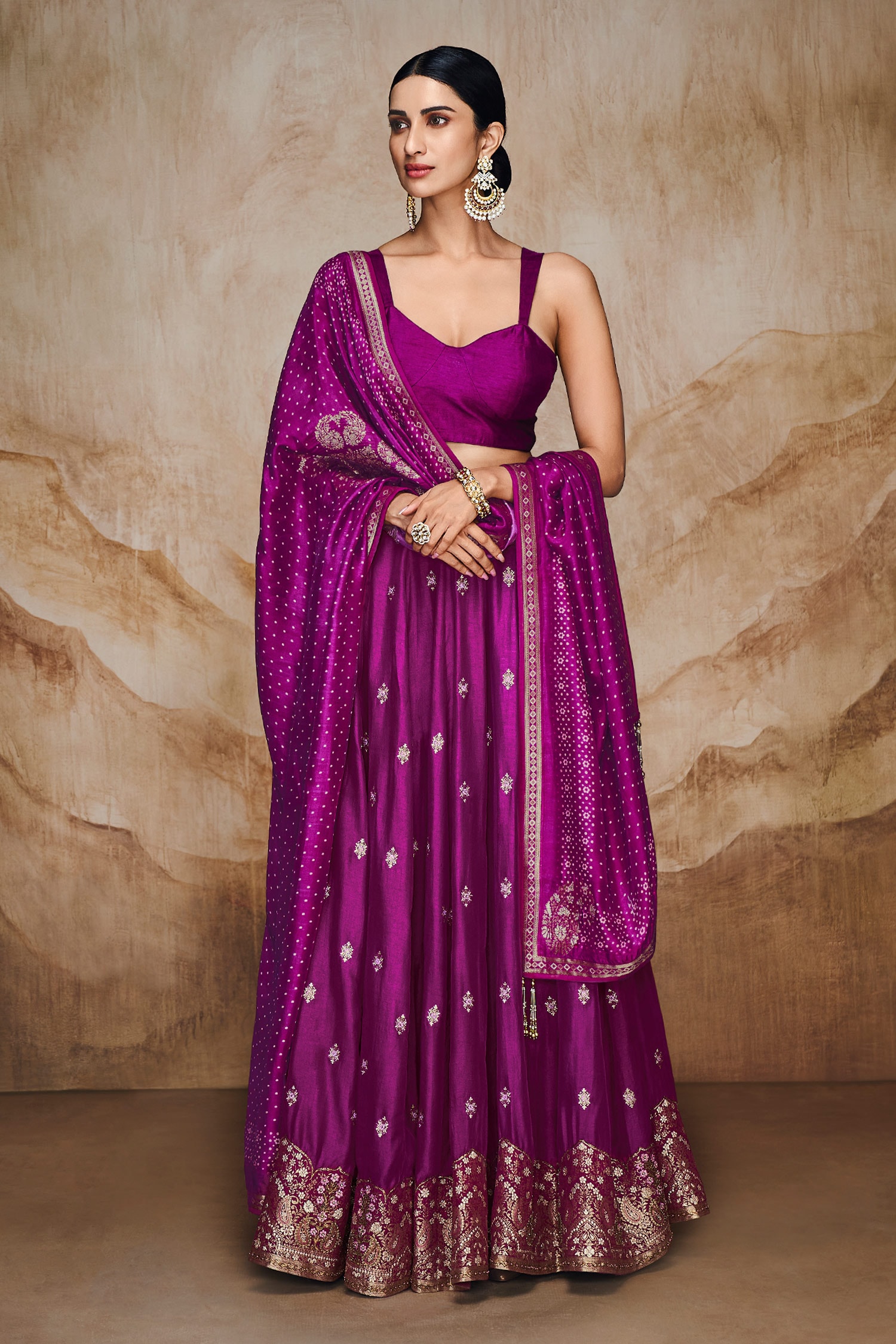 Buy Purple Viscose Woven Hand Embroidered Saadi Lehenga Set With ...