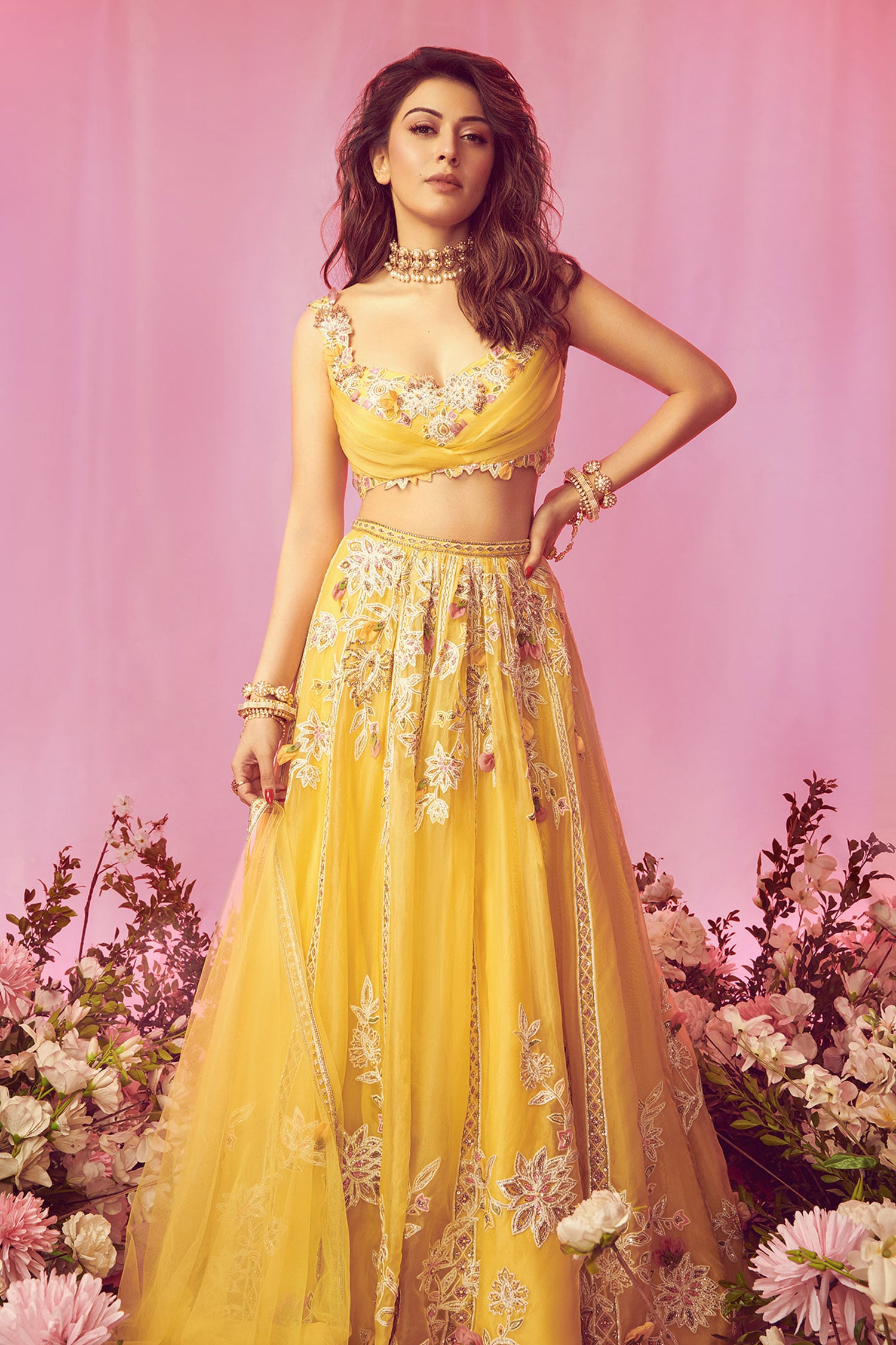 Buy Yellow Blouse - Net/organza; Lehenga - Organza; Lahya Pleated Set ...