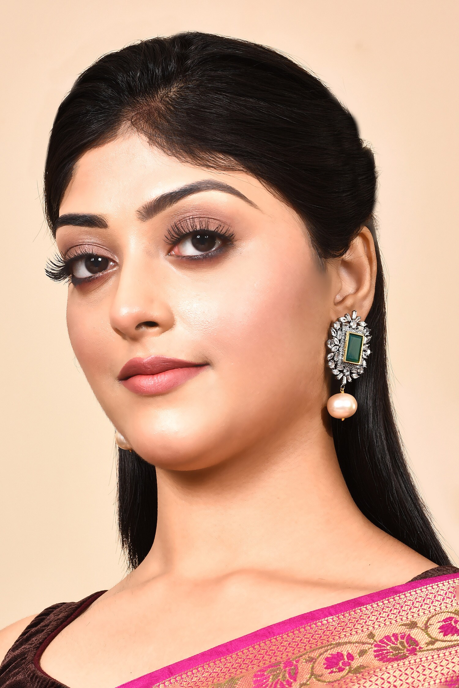 Buy Black Stone Pearl Drop Earrings by Nepra by Neha Goel Online at Aza ...