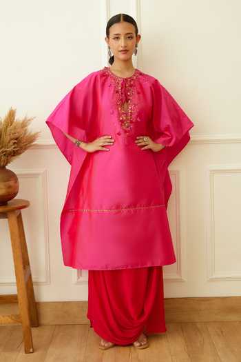 Buy Nikasha Pink Rayon Silk Mix Sequin Embellished Kaftan With Skirt ...