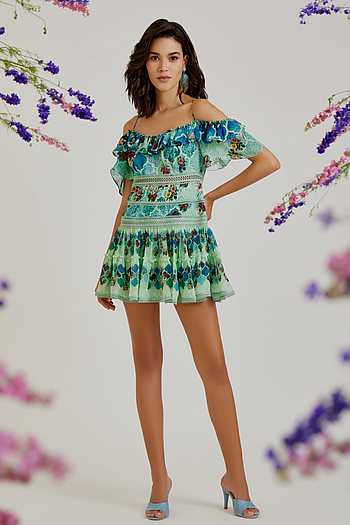 Buy Blue Viscose Georgette Print Floral Square Neck Moroccan Mosaic ...