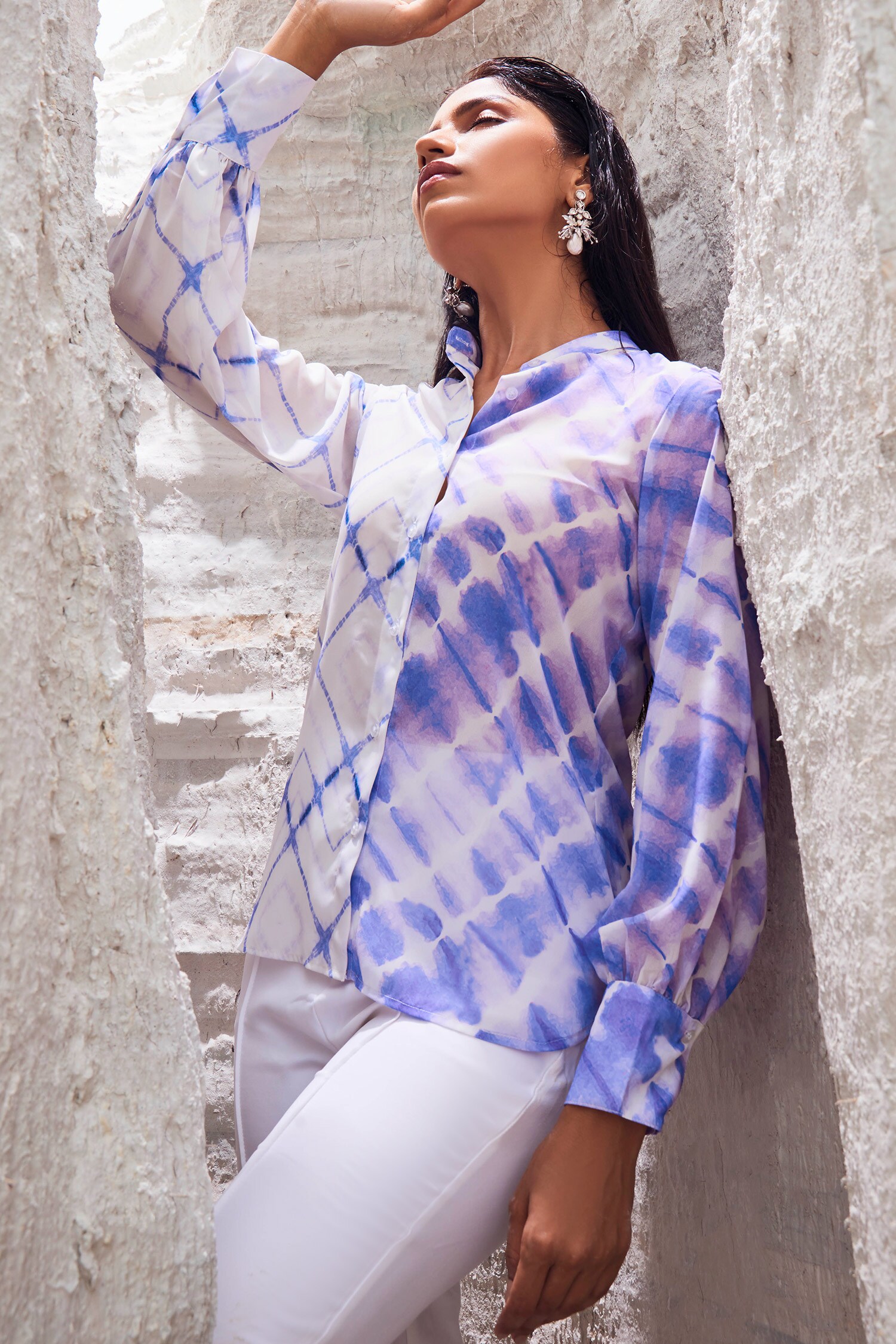 Buy Purple Georgette Printed Tie- Dye Shirt Collar Mariah And For Women ...