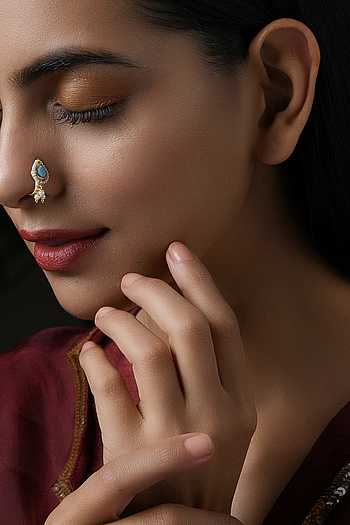 Buy Gold Plated Kundan Nose Pin by Paisley Pop Online at Aza Fashions.