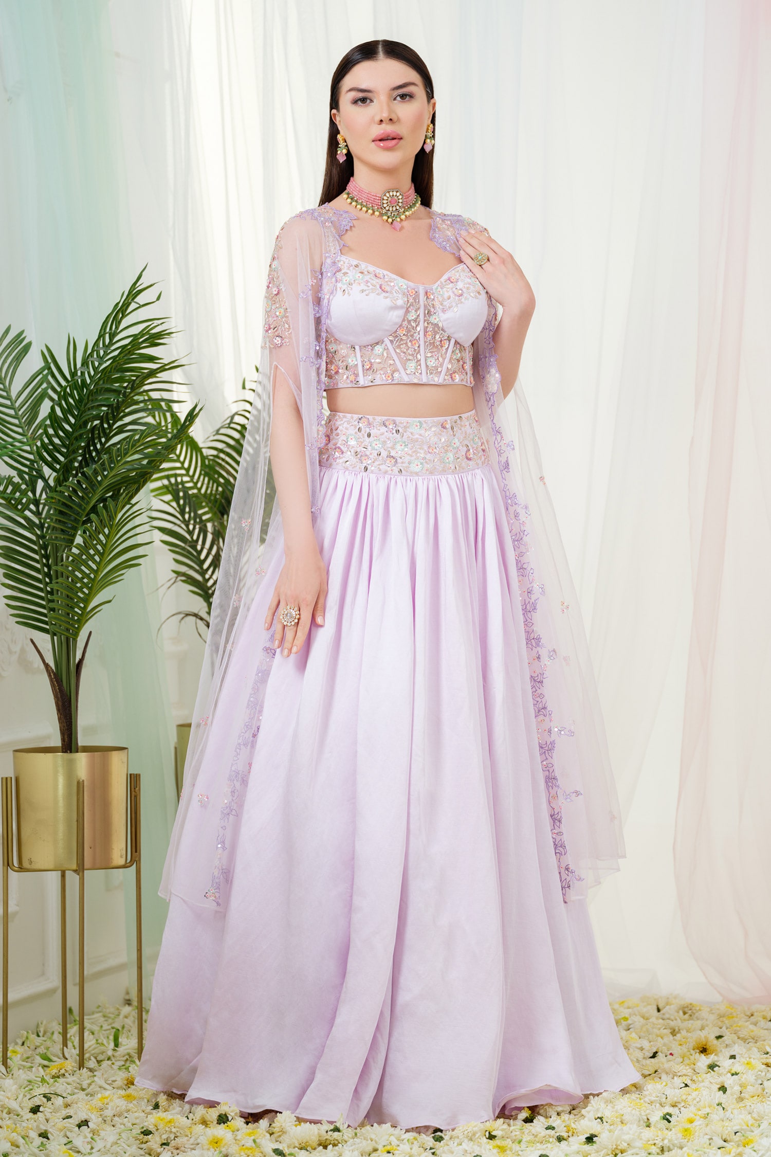 Buy Purple Hand Embroidery Sequins Sweetheart Neck Celestia Placement ...