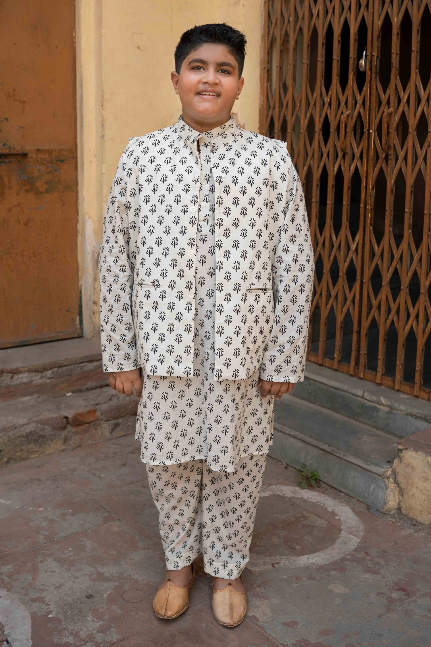 Buy Gulabo Jaipur White Sohan Block Print Bundi Kurta Set For Boys ...