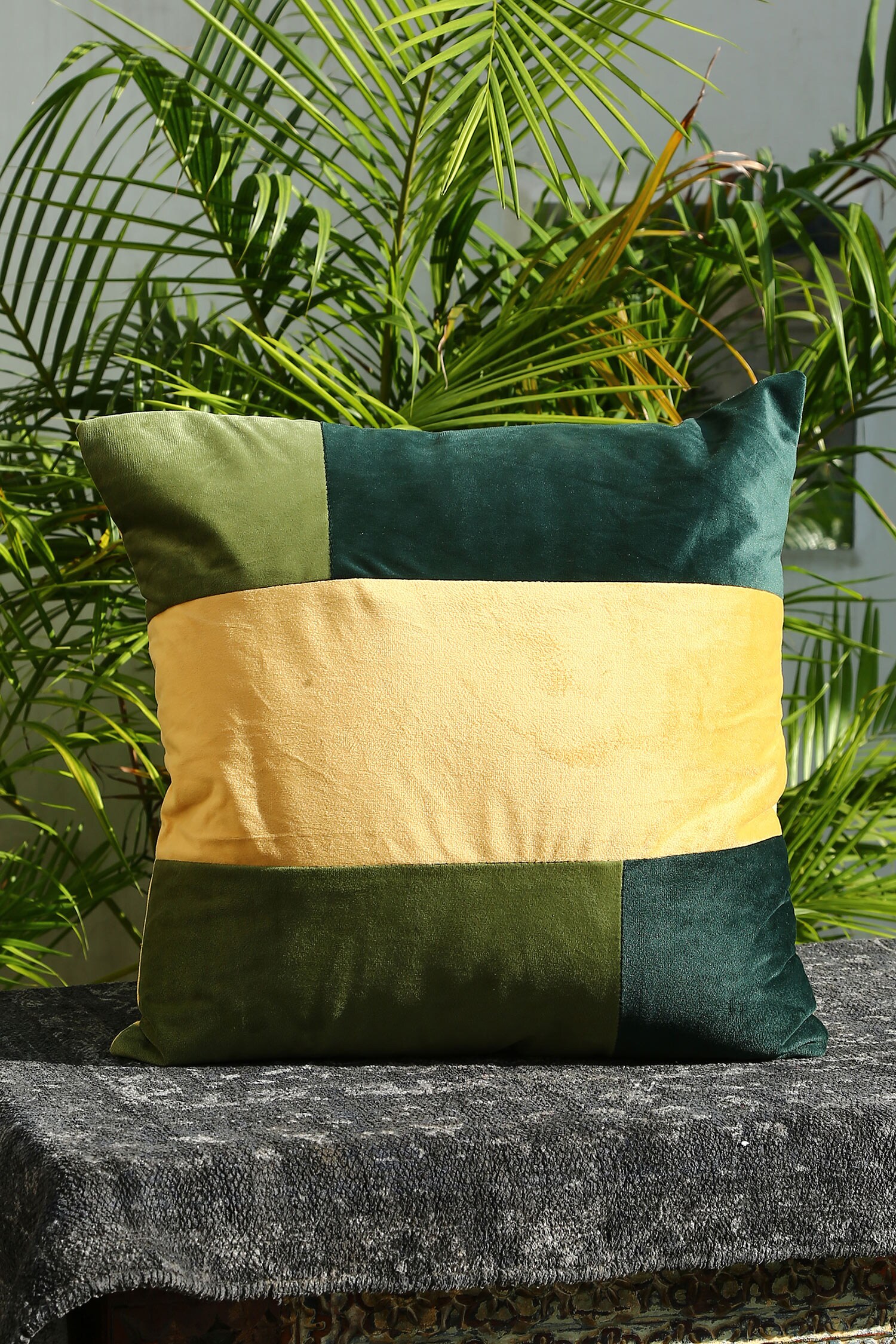 Buy Amoli Concepts Color Block Velvet Cushion Cover Online | Aza Fashions
