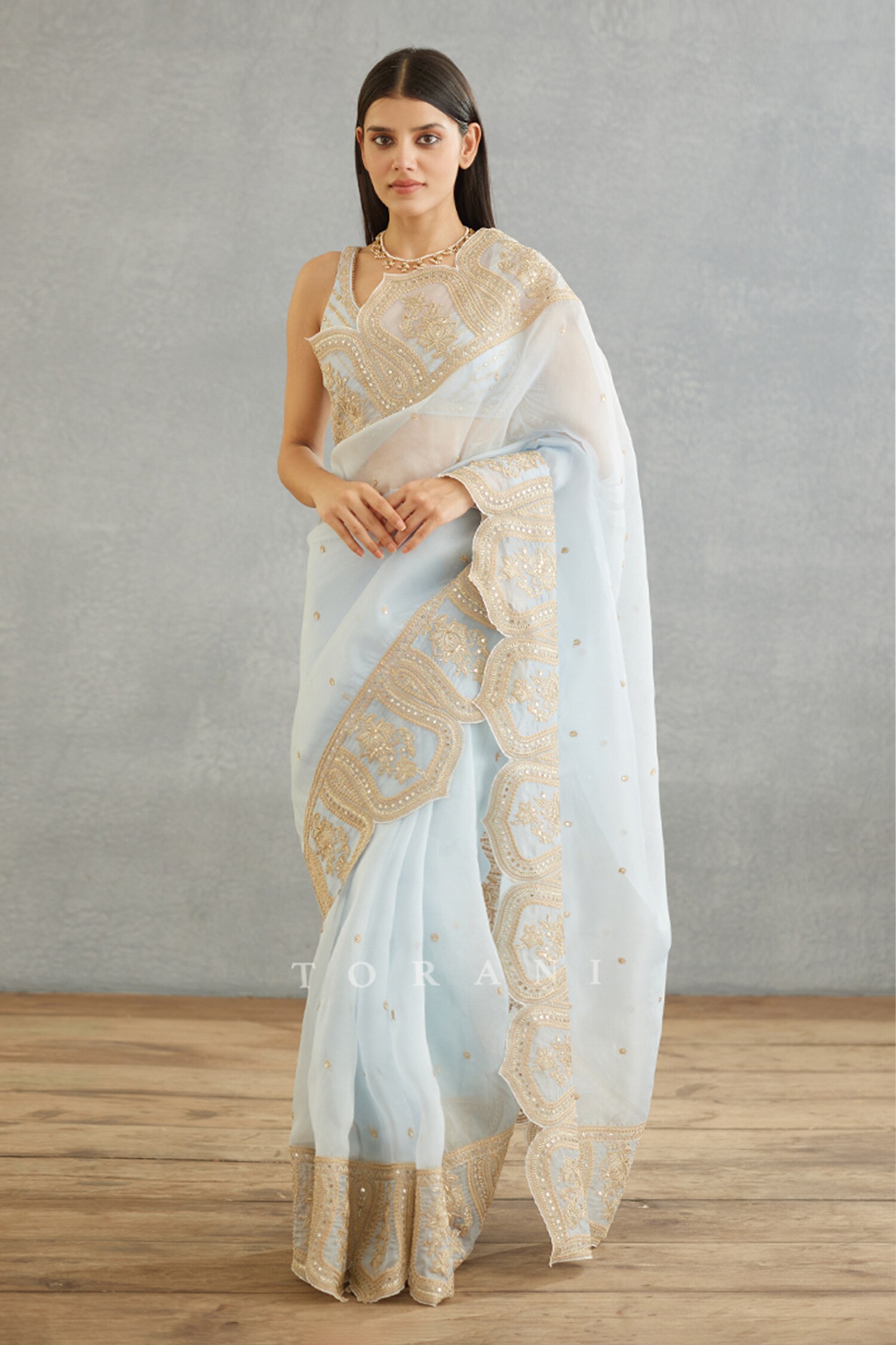 Buy Blue Silk Organza Hand Embroidery Dori Gul Nilofer Yashaswini Saree ...