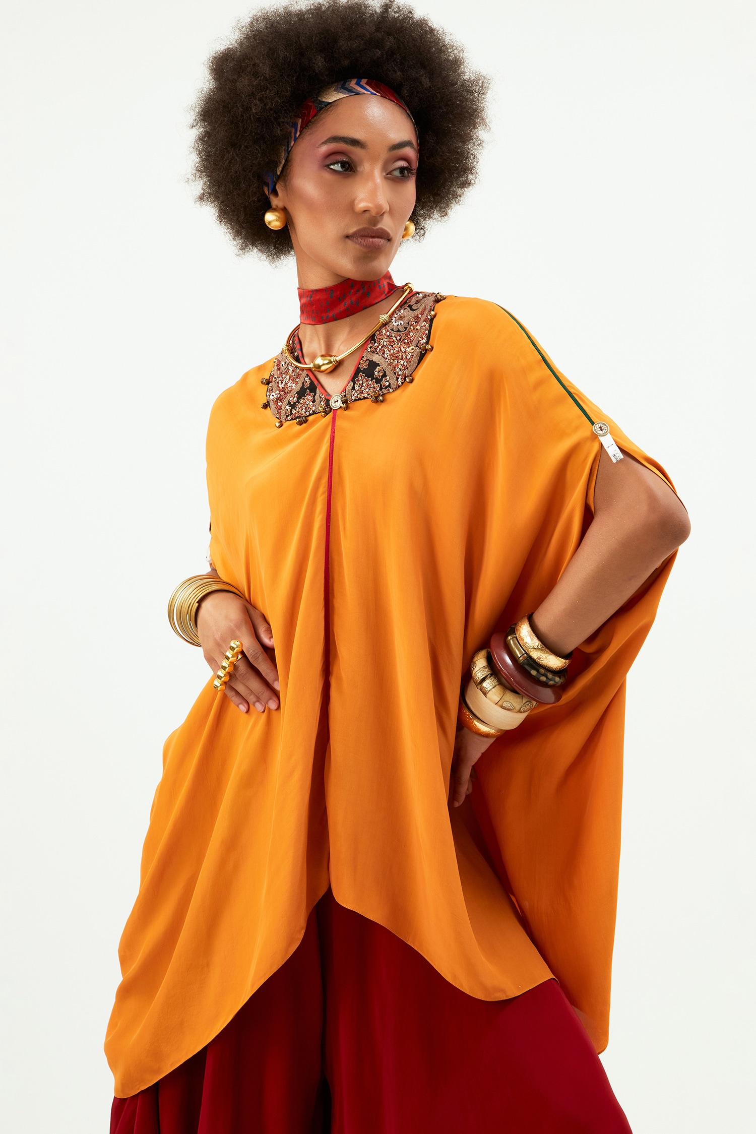 Buy Aseem Kapoor Yellow Natural Crepe Fizaa High-low Kaftan Tunic ...
