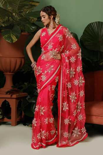 Buy Midushi Bajoria Pink Pearl Embellished Saree With Blouse Online ...