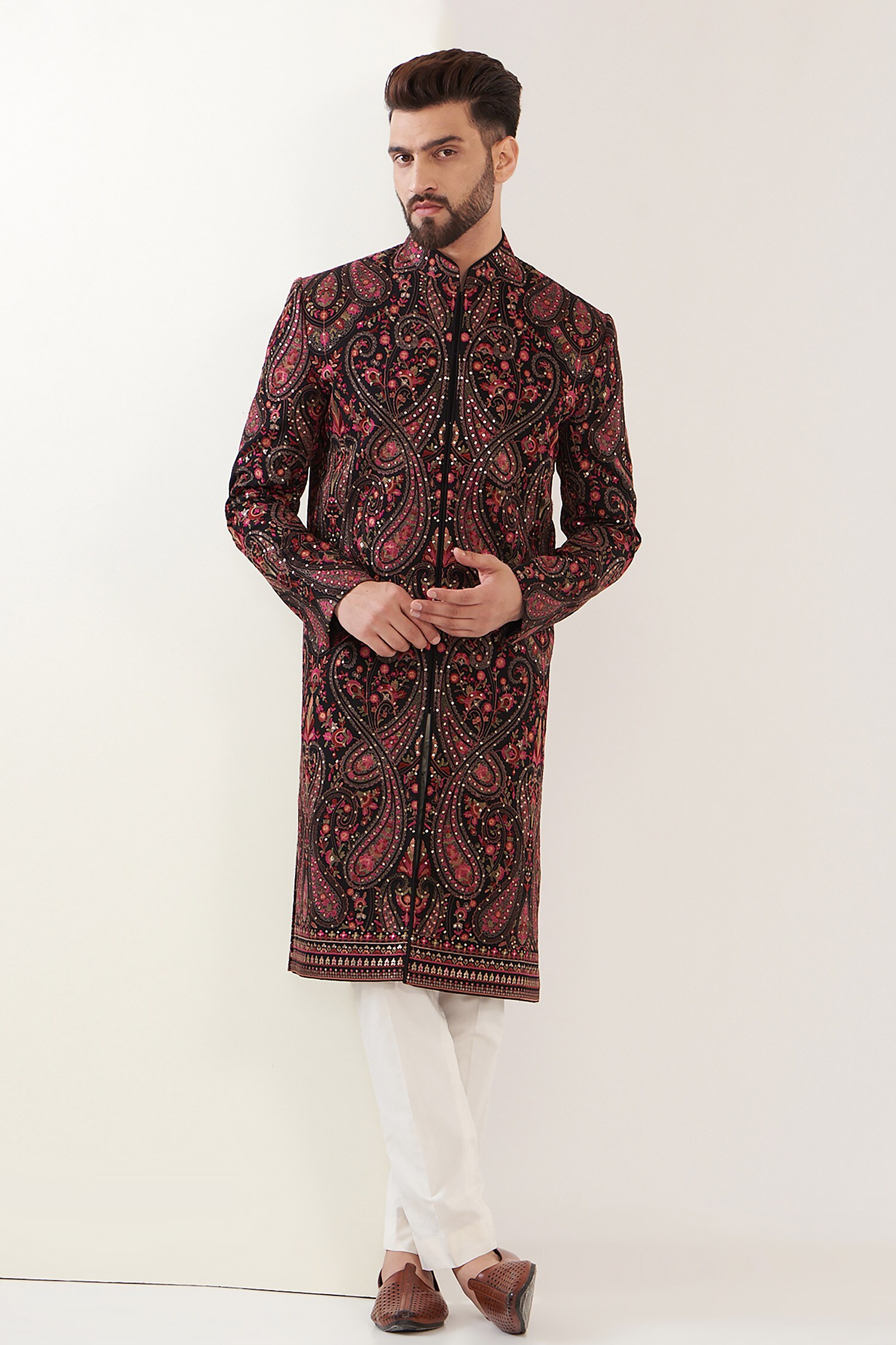 Buy Kasbah Multi Color Georgette Kashmiri Embroidered Sherwani Online ...